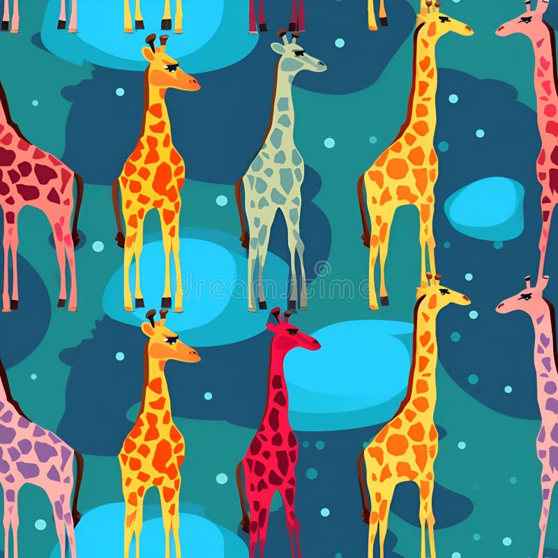 A Seamless Pattern with the Image of Bright Cartoon Giraffes on a ...