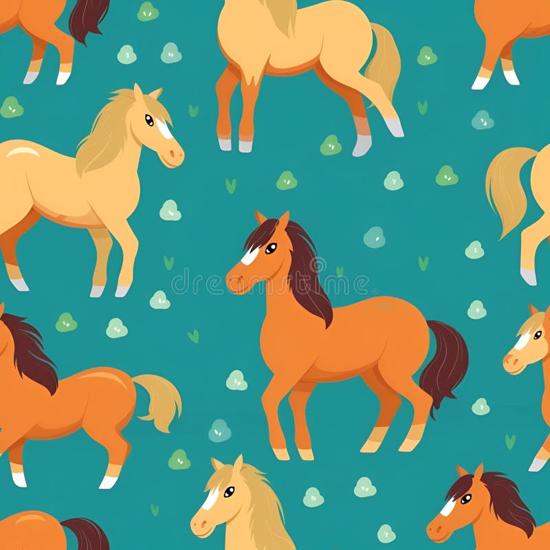 A Seamless Pattern with the Image of Bright Cartoon Horses on a ...