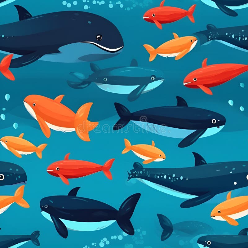 A Seamless Pattern with the Image of Bright Cartoon Whales on a ...