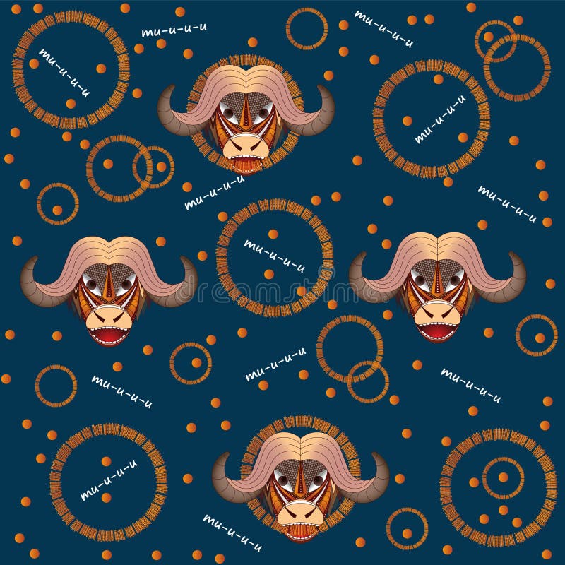 Seamless Pattern with the Image of a Buffalo and Rings. Vector Graphics ...