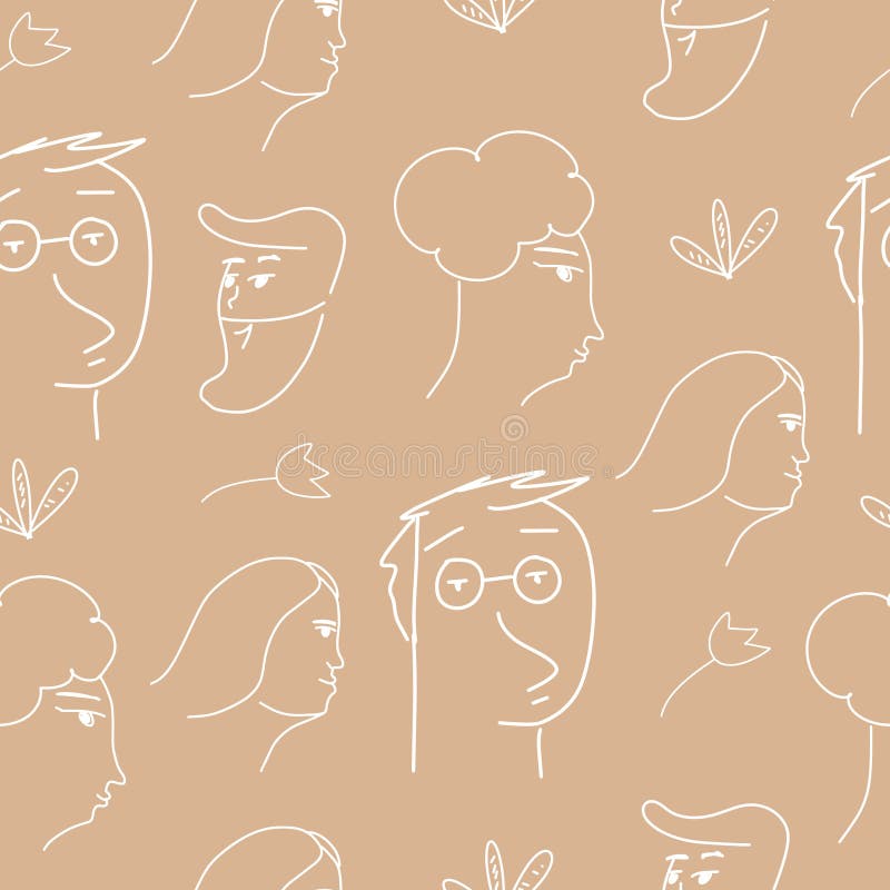 Seamless Pattern with the Image of Faces in the Style of Line Art ...