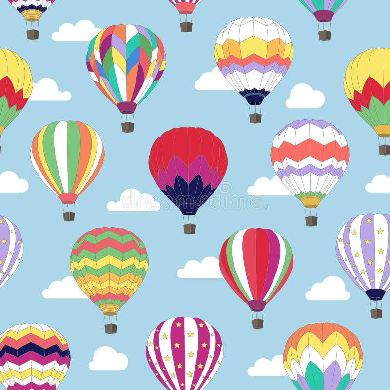 Seamless Pattern with Image of Hot Air Balloon in the Sky. Stock Vector ...