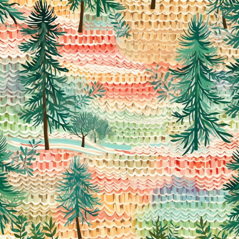 Seamless Pattern with the Image of the Mountains and Trees Stock ...