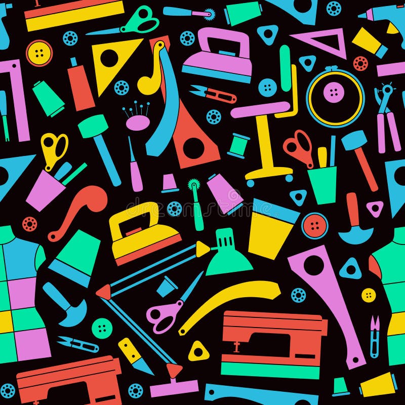 Seamless Pattern with Image Sewing and Hobby Tools Stock Vector ...