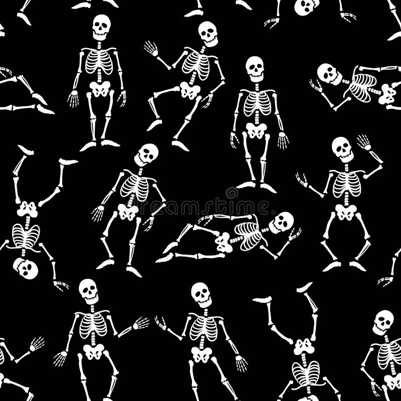 Seamless Pattern with the Image of Skeletons in Different Poses. Stock ...