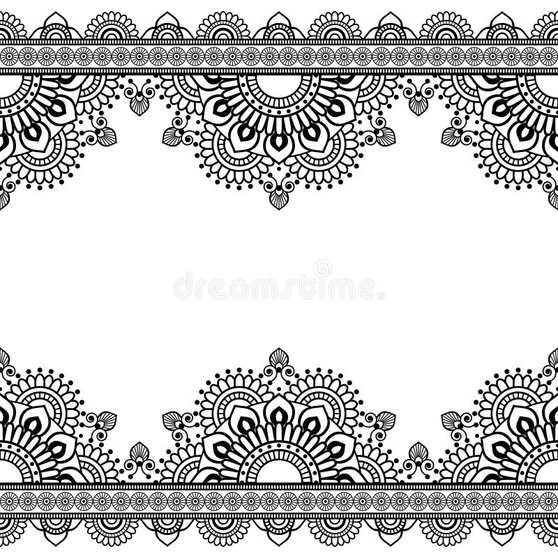 Indian Mehndi Henna Border Floral Pattern Elements Card for Tattoo on ...