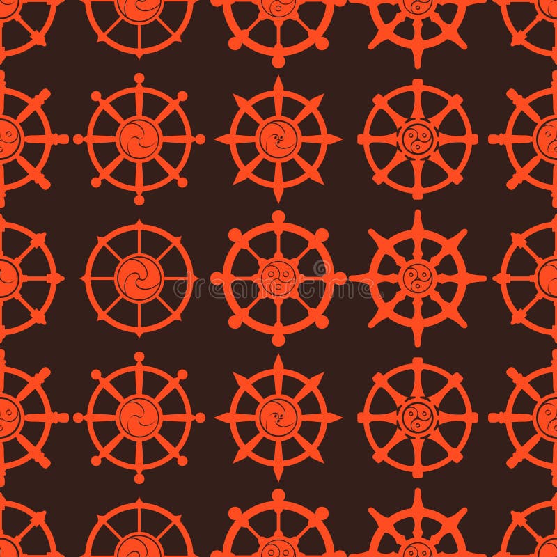 Seamless Pattern with Indian Religion Symbol Dharmachakra Stock Vector ...