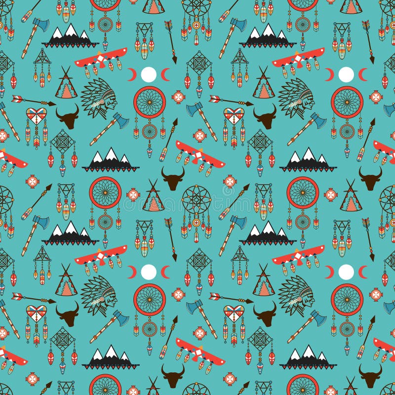 Seamless Pattern, Indian Theme, Illustration, Indian, Eagle Totem ...