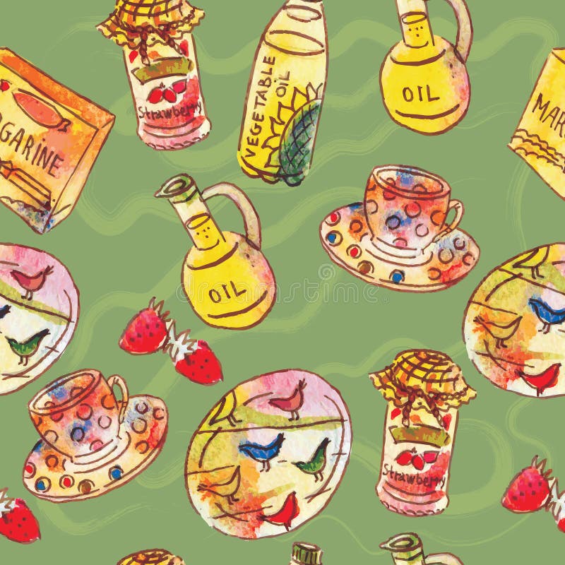 Seamless Pattern of Ingredients for Cooking Stock Illustration ...