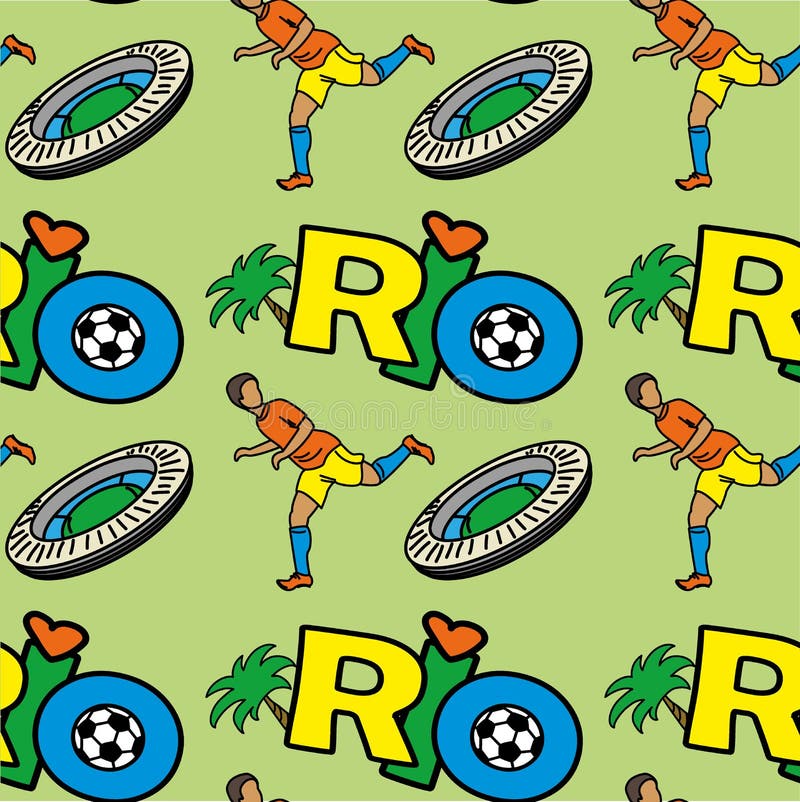 Seamless Pattern with Inscription RIO, Football Player Stadium Stock ...