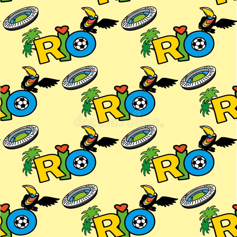 Seamless Pattern with Inscription RIO, the Parrot and the Stadiu Stock ...