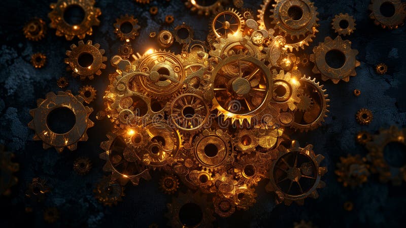 A Seamless Pattern of Interlocking Golden Gears Forming a Heart Shape ...