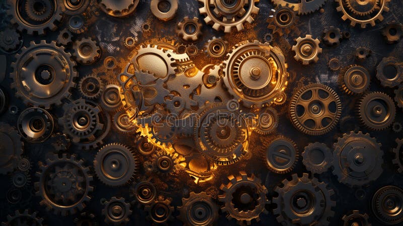 A Seamless Pattern of Interlocking Golden Gears Forming a Heart Shape ...