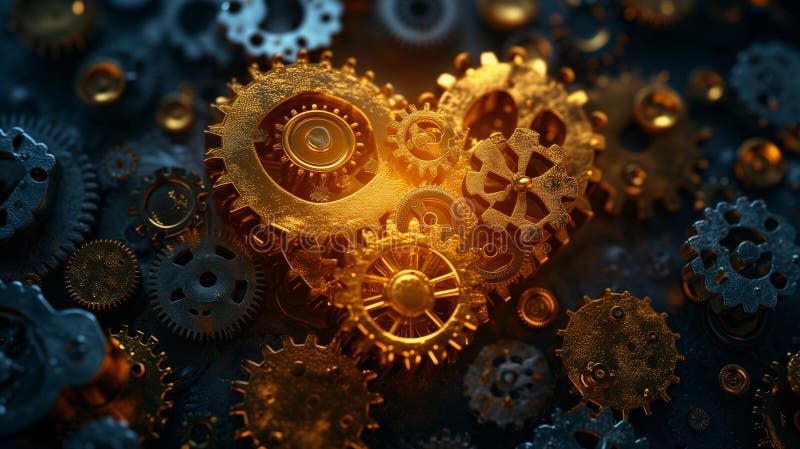 A Seamless Pattern of Interlocking Golden Gears Forming a Heart Shape ...