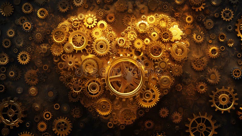 A Seamless Pattern of Interlocking Golden Gears Forming a Heart Shape ...