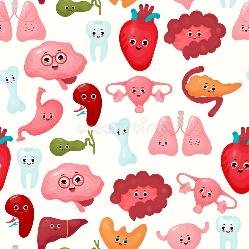 Seamless Pattern with Internal Organs. Cute Cartoon Human Organs ...