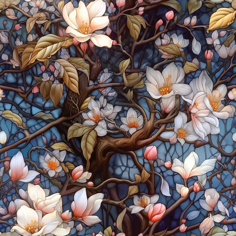 Seamless Pattern with Intricate Nature Texture of White Flowers, Leaves ...