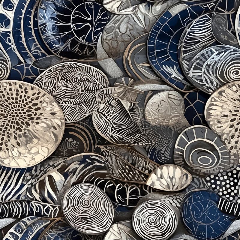 Seamless Pattern with Intricate Organic Texture of Silver and Blue ...