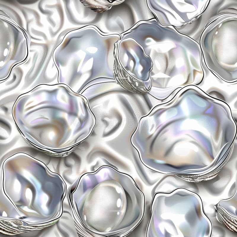 Seamless Pattern of Iridescent Pearl Bearing Open Shells Randomly ...