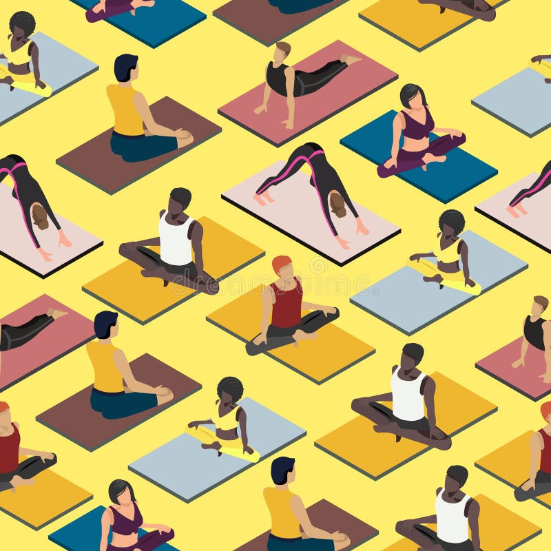 Seamless Pattern Isometric People Doing Yoga Stock Vector ...