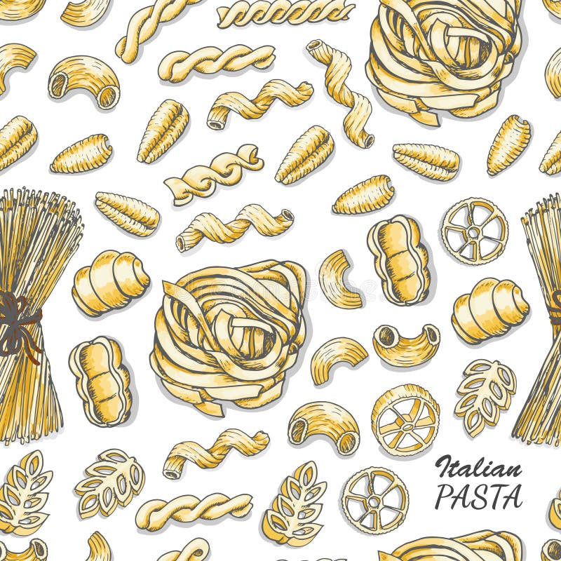 Seamless Pattern with Italian Pasta Stock Vector - Illustration of food ...