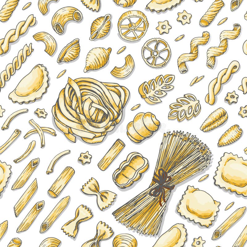 Seamless Pattern with Italian Pasta Stock Vector - Illustration of ...