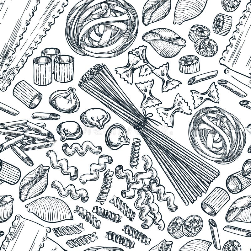 Italian Pasta Sketch Vector Seamless Pattern Stock Illustrations – 518 ...
