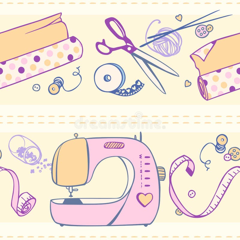 Seamless Pattern of Items for Sewing and Crafts Stock Vector ...