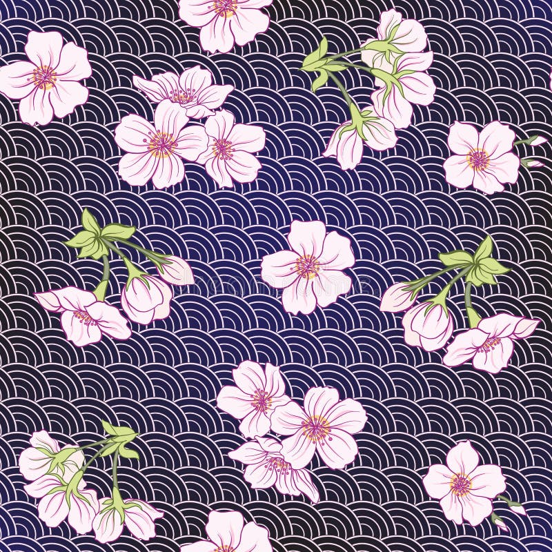 Seamless Pattern with Japanese Blossom Sakura. Vector Stock Illu Stock ...