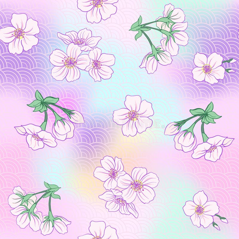 Seamless Pattern with Japanese Blossom Sakura. Vector Stock Stock ...