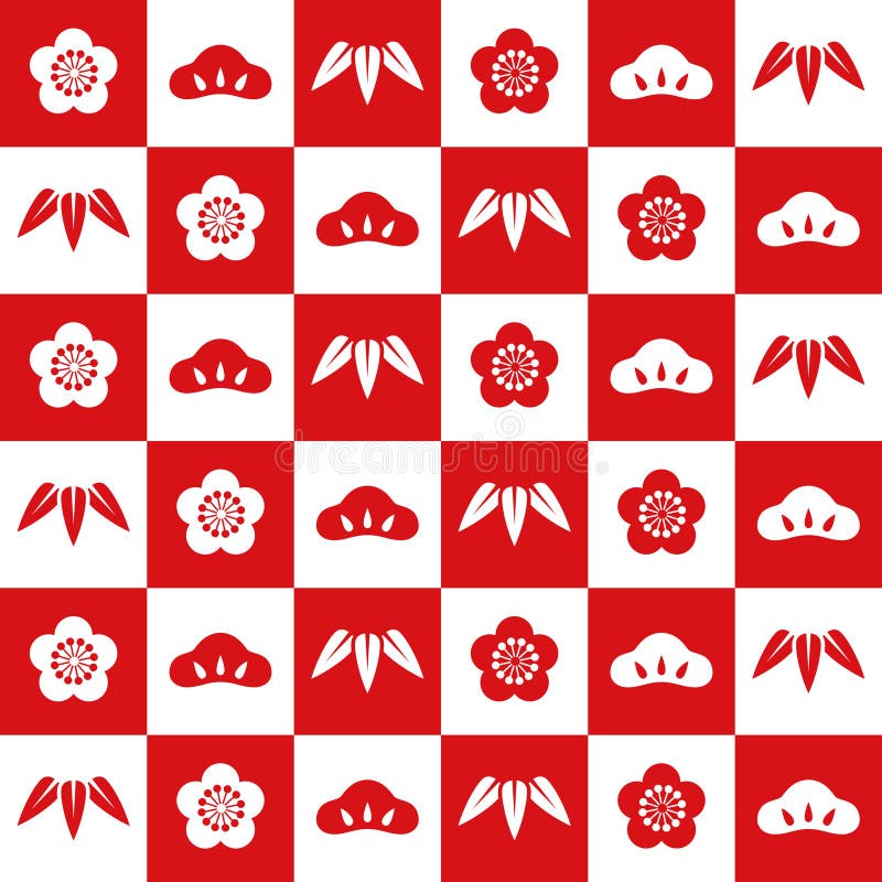 Seamless Pattern with Japanese Good Luck Elements Stock Illustration ...