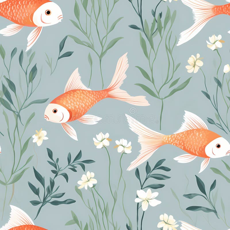 Seamless Pattern of Japanese Style with Goldfish Stock Illustration ...