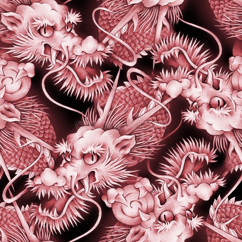 A Seamless Pattern of Japanese-style Hand-painted Dragons, Stock ...
