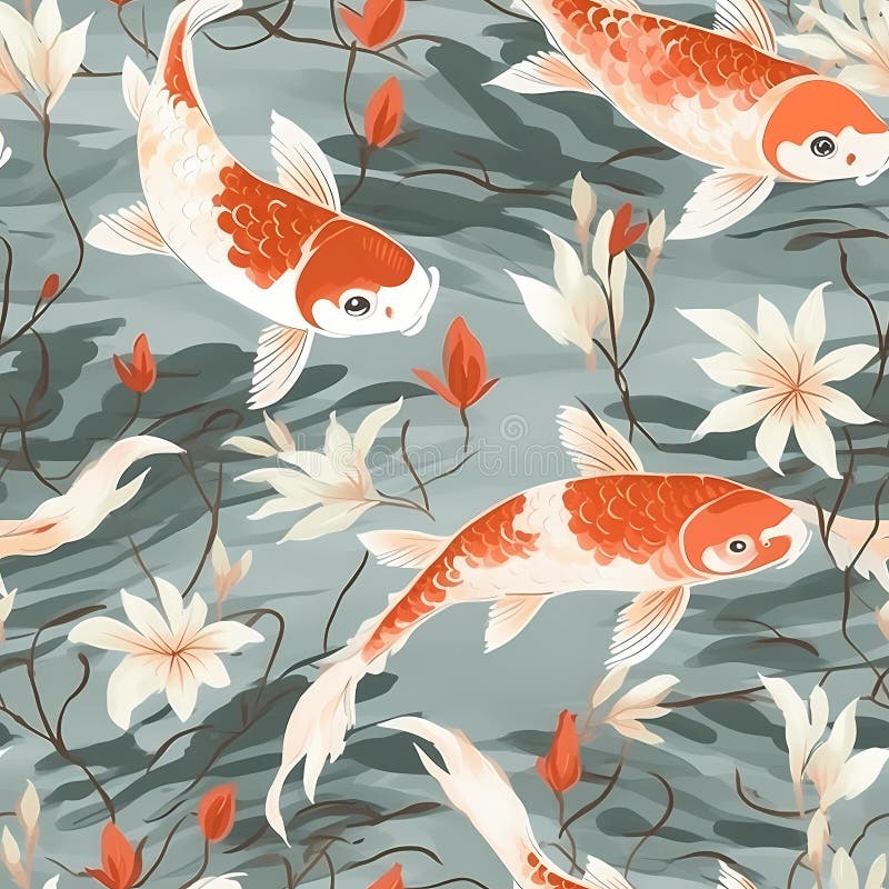Seamless Pattern of Japanese Style with Koi Fish Stock Illustration ...
