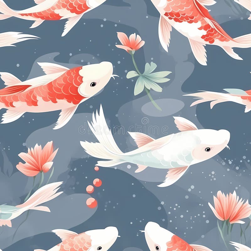 Seamless Pattern of Japanese Style with Koi Fish Stock Illustration ...