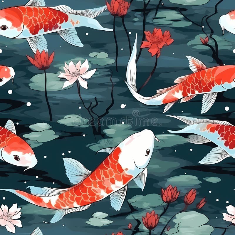Seamless Pattern of Japanese Style with Koi Fish. Wrapping Paper ...