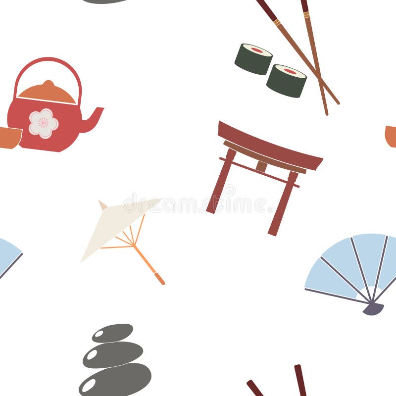 Seamless Pattern with Japanese Symbols Stock Vector - Illustration of ...