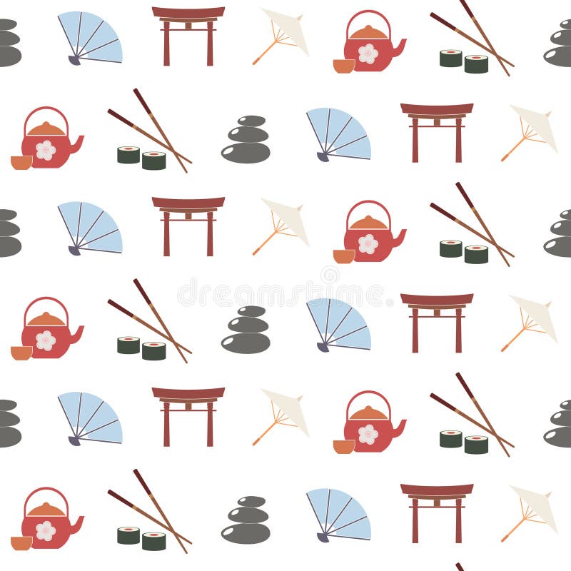 Seamless Pattern with Japanese Symbols Stock Vector - Illustration of ...