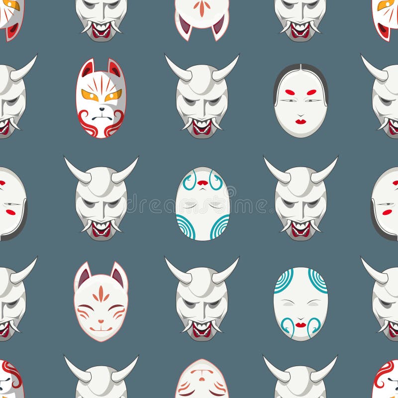 Seamless Pattern with Japanese Traditional Mask.Design for Print Screen ...