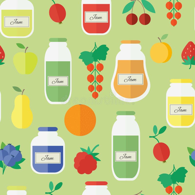 Seamless Pattern with Jars of Jam in Flat Style. Vector Illustration ...