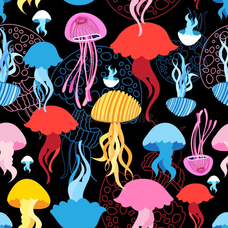 Seamless Pattern with Jellyfish Stock Vector - Illustration of ornament ...