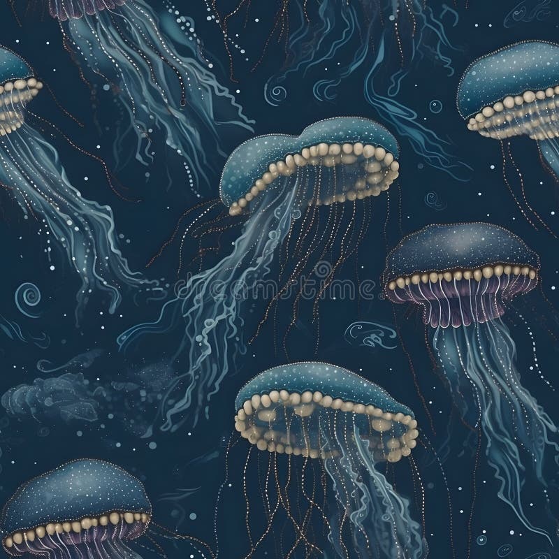 Seamless Jellyfish in the Deep Ocean, Texture Pattern, Generative AI ...