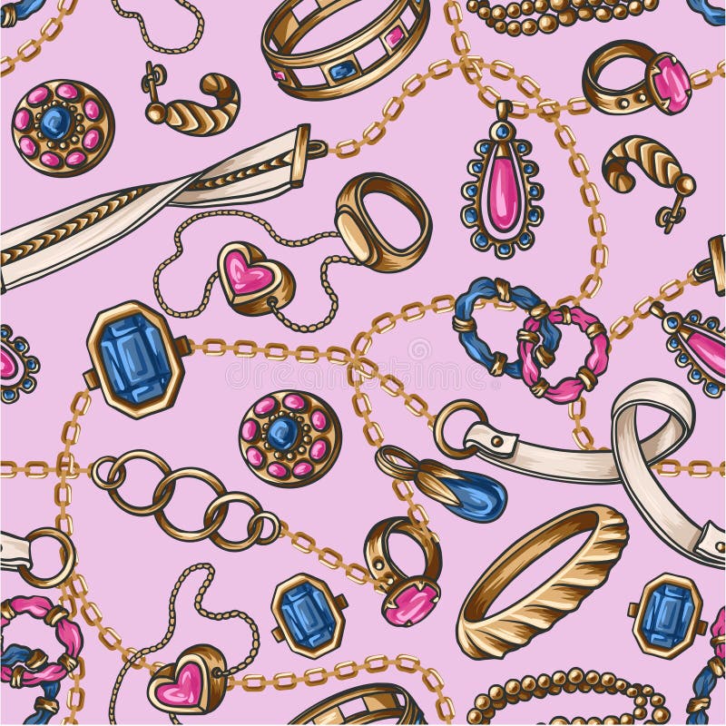 Seamless Pattern with Jewelry, Belt and Chain. Vector. Stock Vector ...
