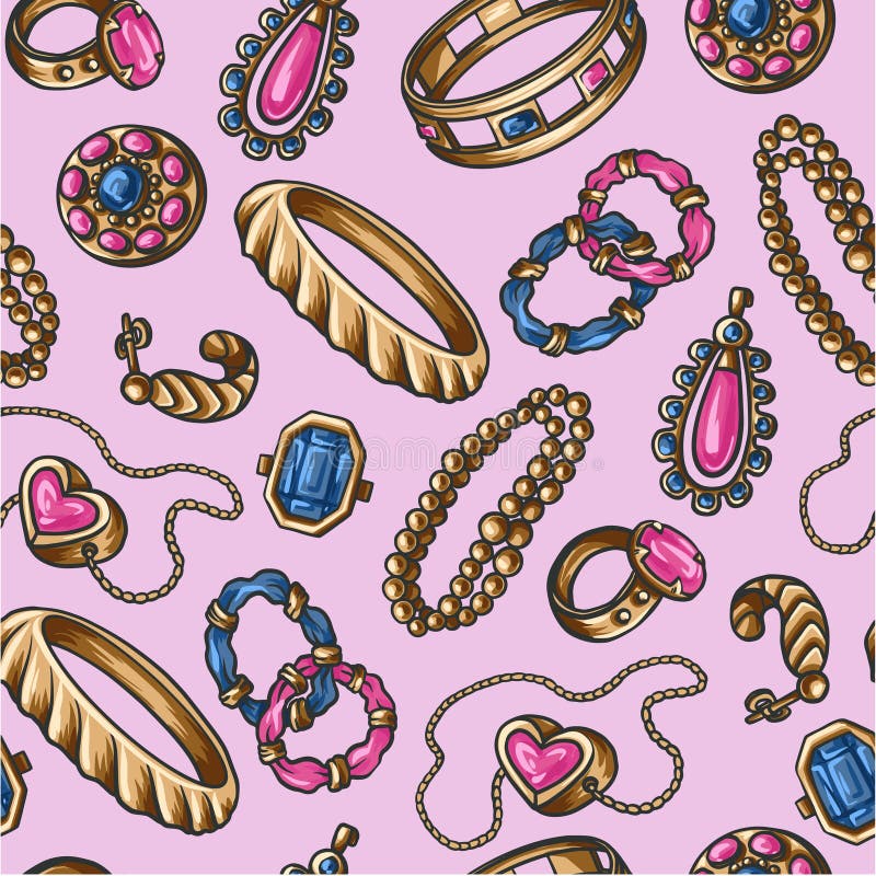 Seamless Pattern with Jewelry and Chain. Vector. Stock Vector ...