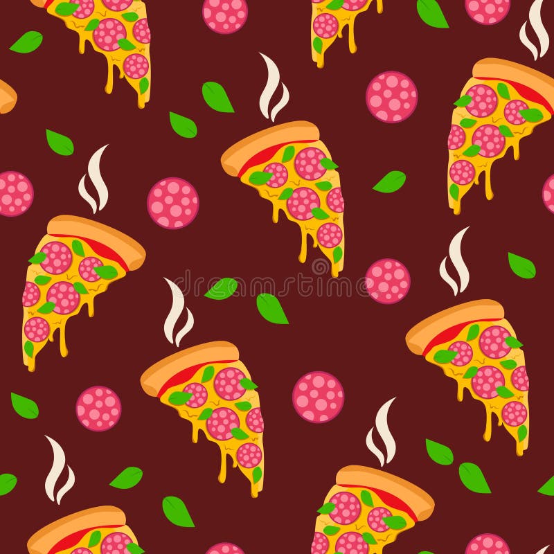Seamless Pattern with Juicy Slice of Pepperoni Pizza. Stock Vector ...