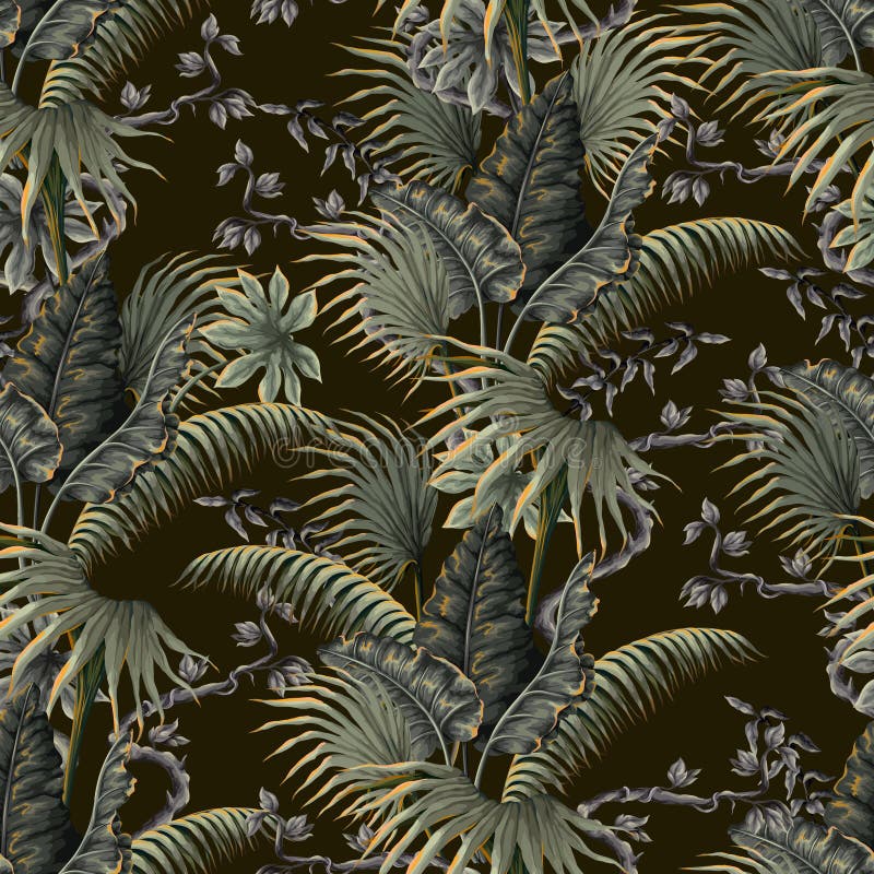 Seamless Pattern with Jungle Plants and Leaves in Victorian Style ...
