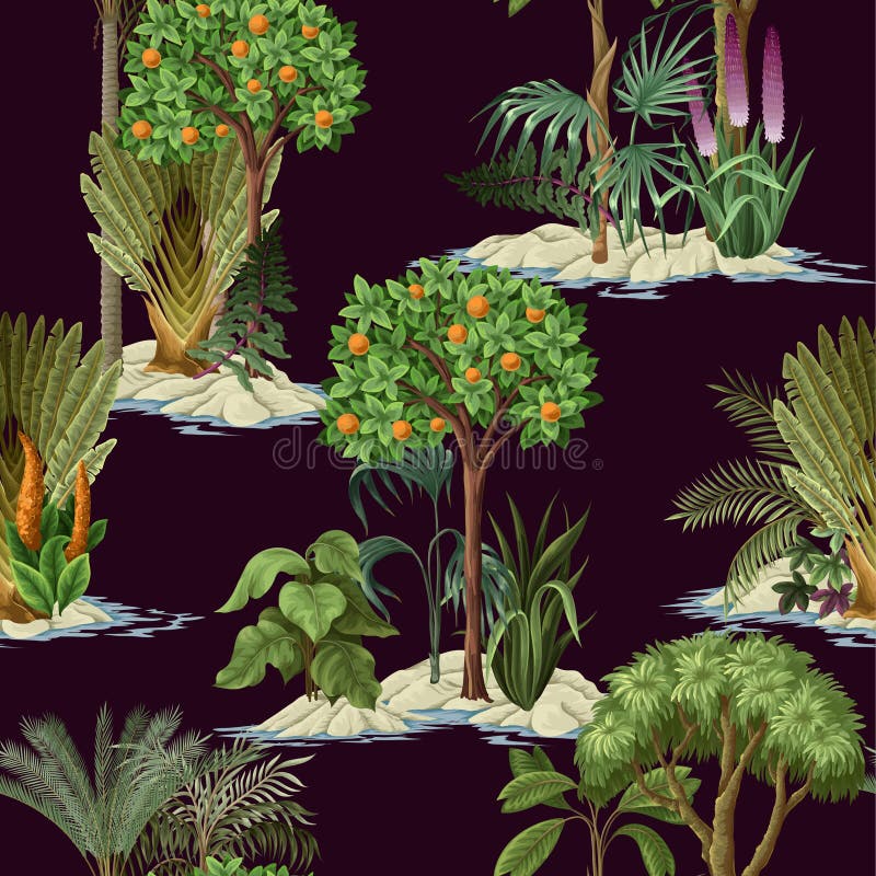 Seamless Pattern with Jungle Trees and Flowers for Kids Wallpapers ...