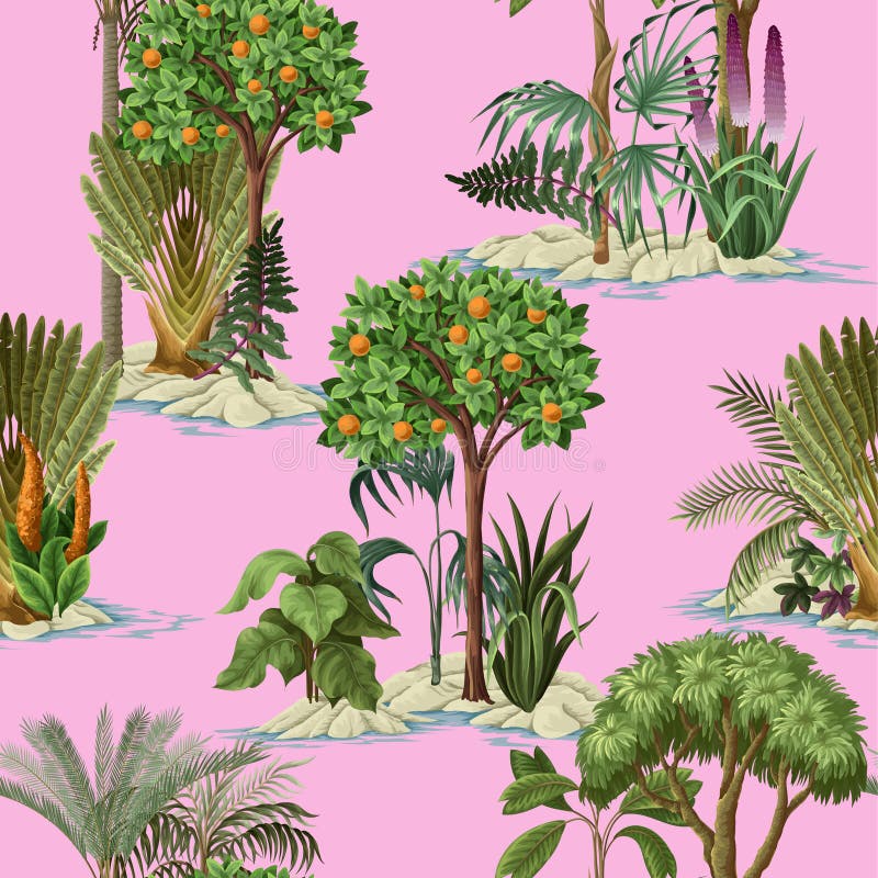Seamless Pattern with Jungle Trees and Flowers for Kids Wallpapers ...