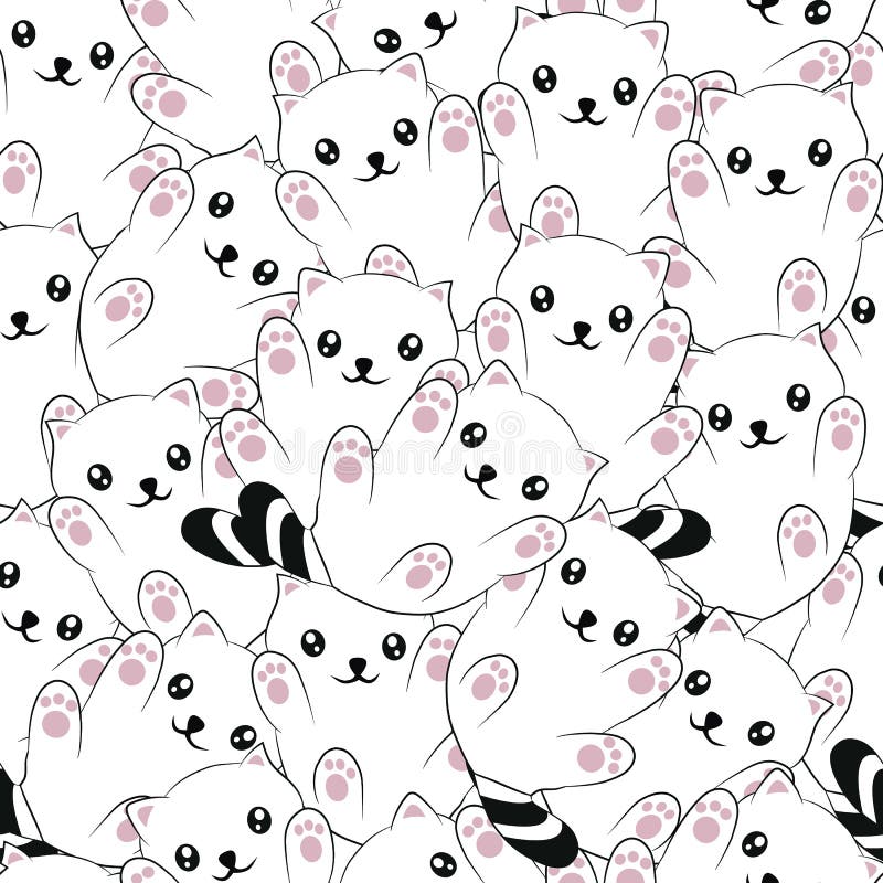 Seamless Pattern Kawaii Cute Cats Stock Vector - Illustration of ...