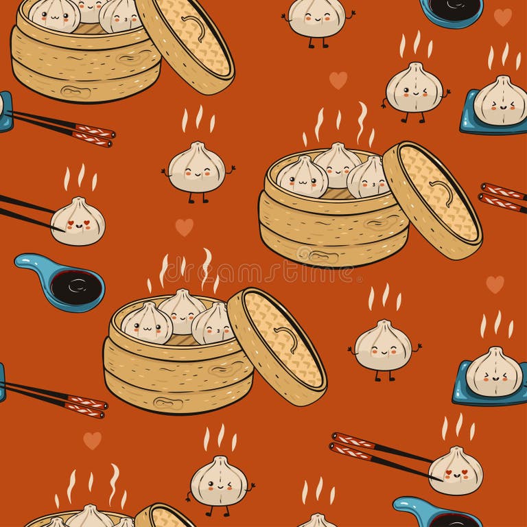Seamless Pattern with Kawaii Dim Sum. Vector Graphics Stock Vector ...